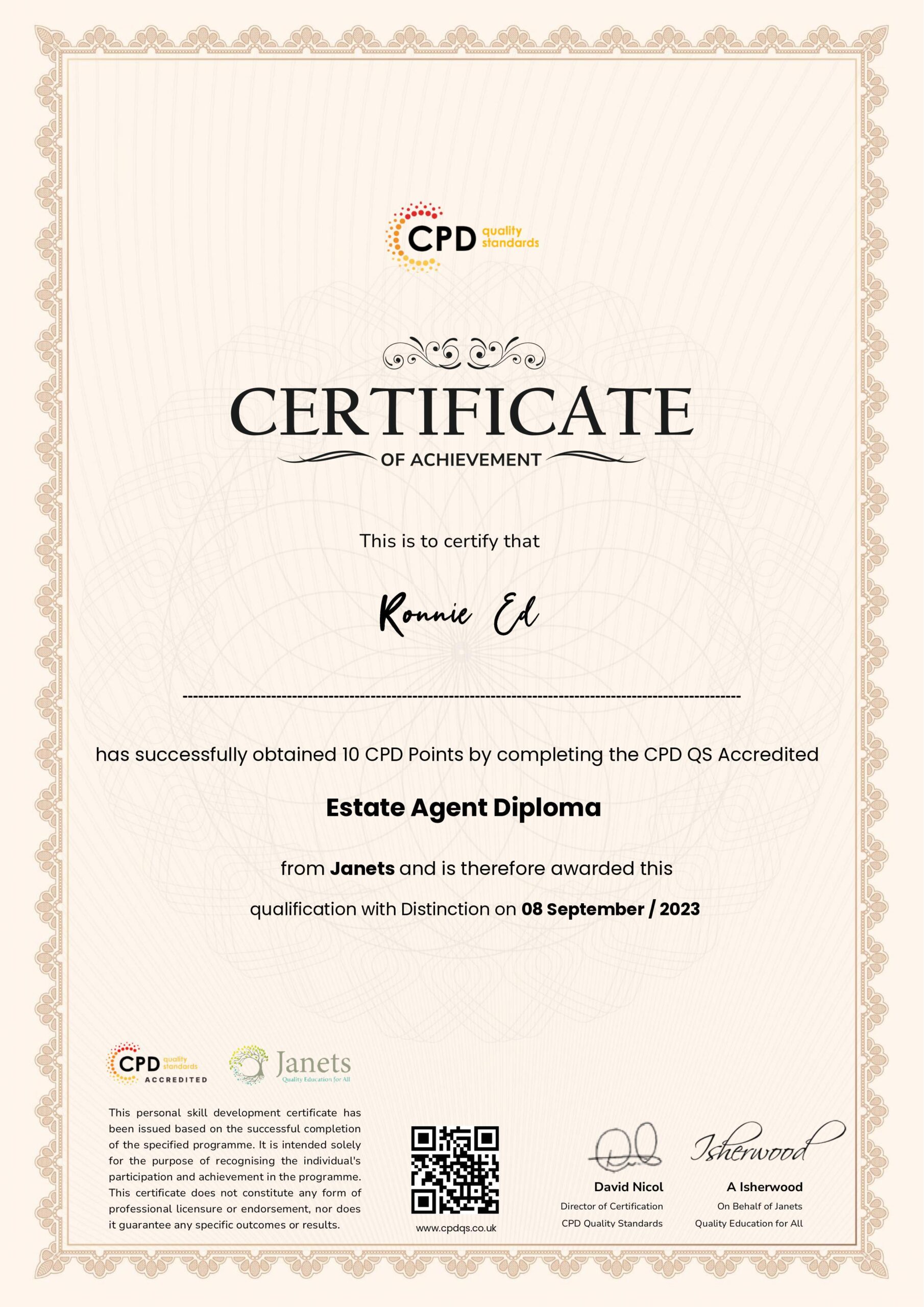 Cpd qs accredited certificate | Janets Cpd qs accredited certificate | Janets